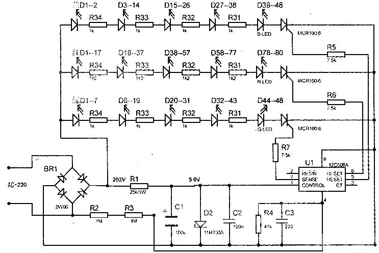 运用12C508A控制的LED循环点亮电路 –电路图–电子工程世界