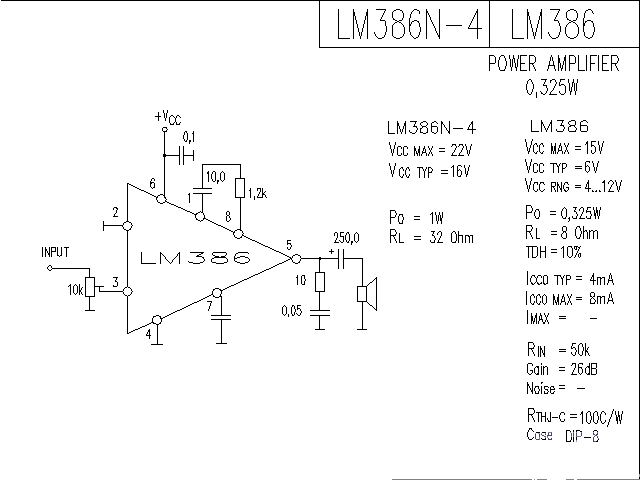 LM386N-4 LM386功率放大器电路图–电路图–电子工程世界