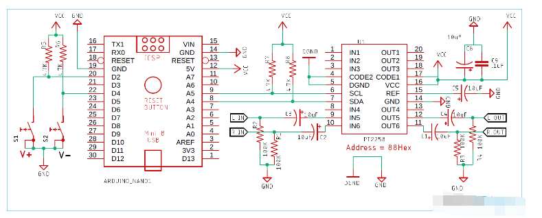 如何使用PT2258构建数字音量控制器–电路图–电子工程世界