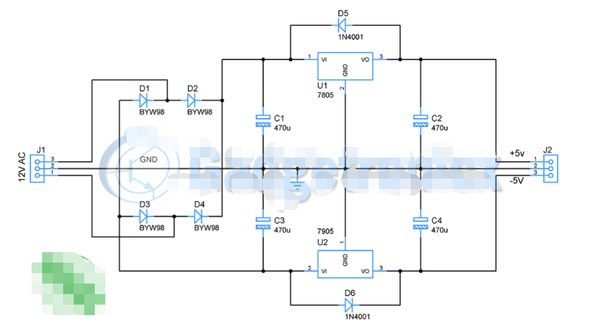 基于7805和7905的+5V和-5V电源电路–电路图–电子工程世界