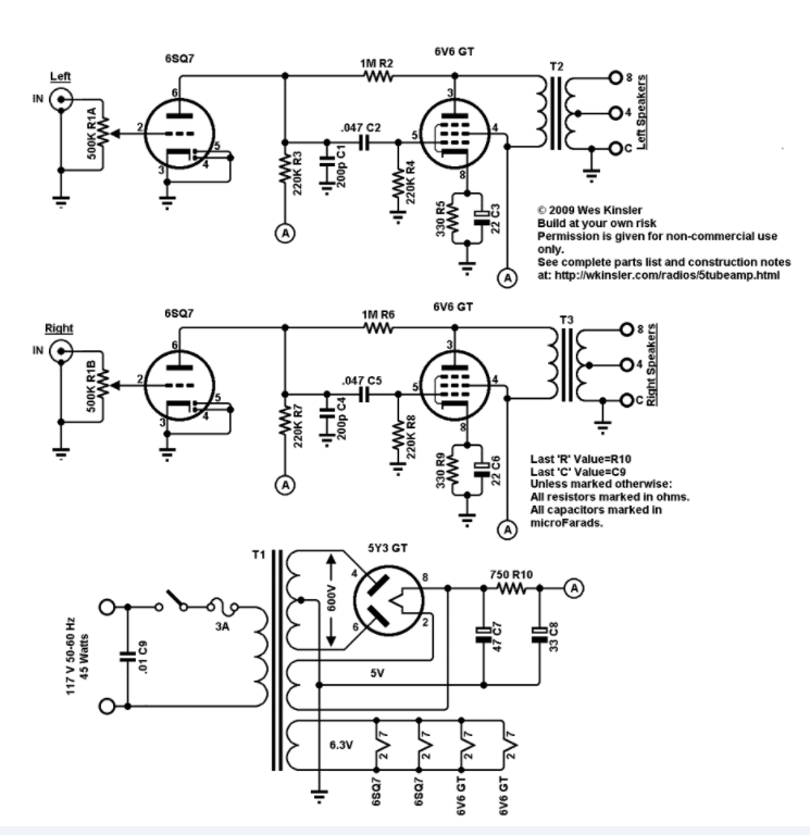 基于6SQ7-GT和6V6-GT的立体声电子管放大器电路图–电路图–电子工程世界