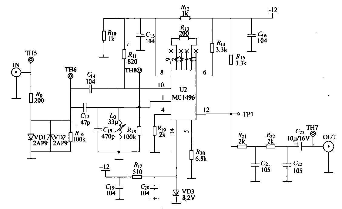 MC1496构成的乘积型相位鉴频器电路图（正交鉴频）（4.5MHz）–电路图–电子工程世界