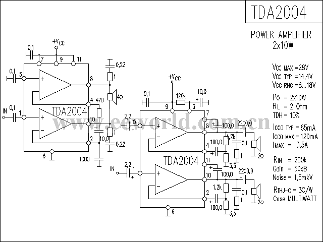 TDA2004功放电路–电路图–电子工程世界