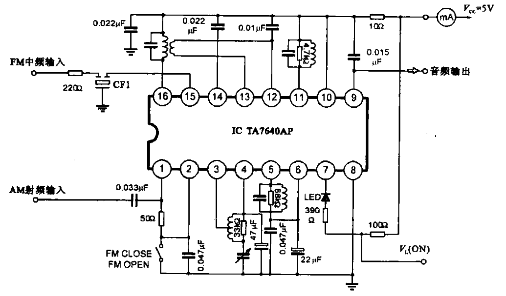 FM-AM调谐器电路（UTC TA7640AP）–电路图–电子工程世界