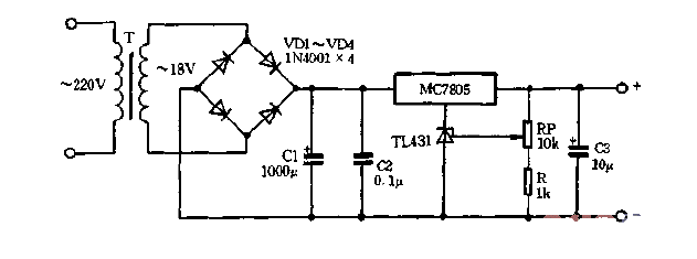 MC7805与TL431组成的可调稳压电源–电路图–电子工程世界